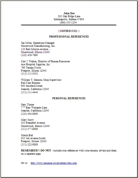 Sample Resume Reference Sheet Sample Resume