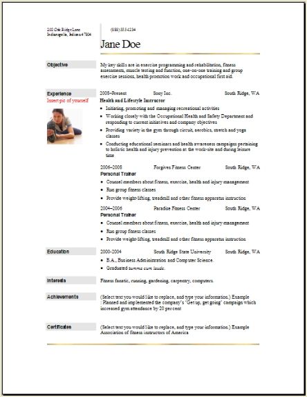 Sports Fitness Resume Occupational examples samples Free Edit With Word