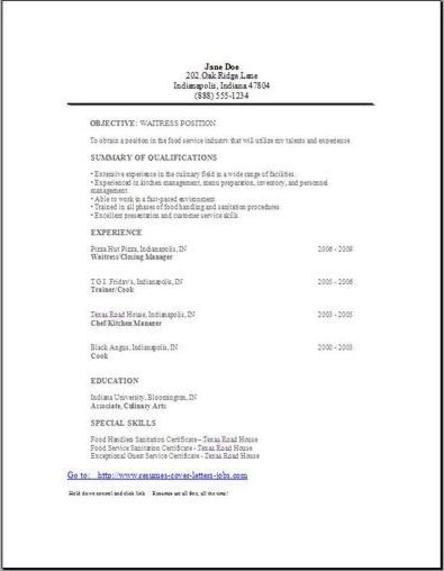Waitress Resume examples samples Free Edit With Word