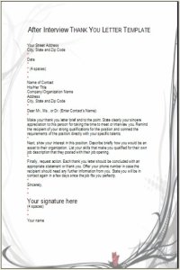 After Interview Thank You Letter Template examples samples word Edit